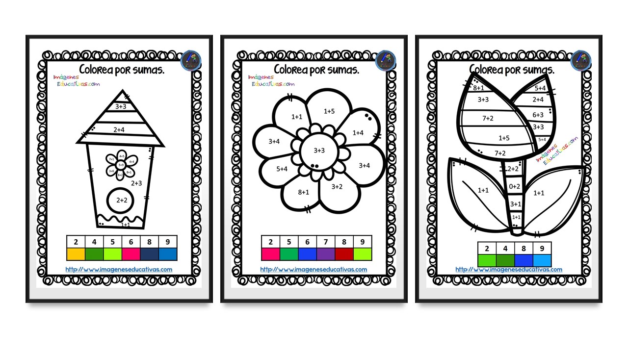 Colorea por sumas: Dibujos de primavera - Actividades de infantil y ...