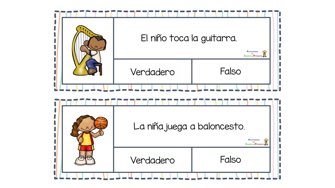 Tarjetas de comprensión lectora con dibujo: verdadero - falso ...