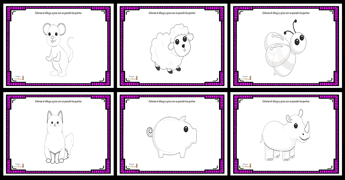 Bonitas fichas de animales para picar con el punzón - Actividades de ...