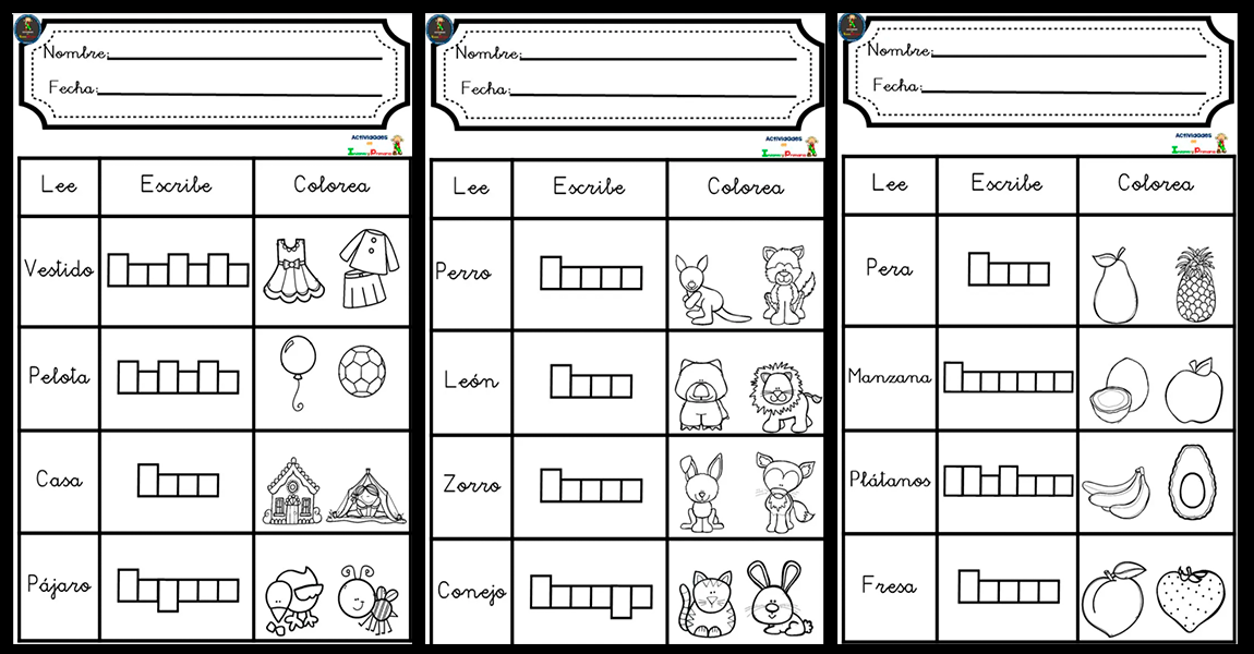 Fichas de lectoescritura: Lee, escribe y colorea - Actividades de ...