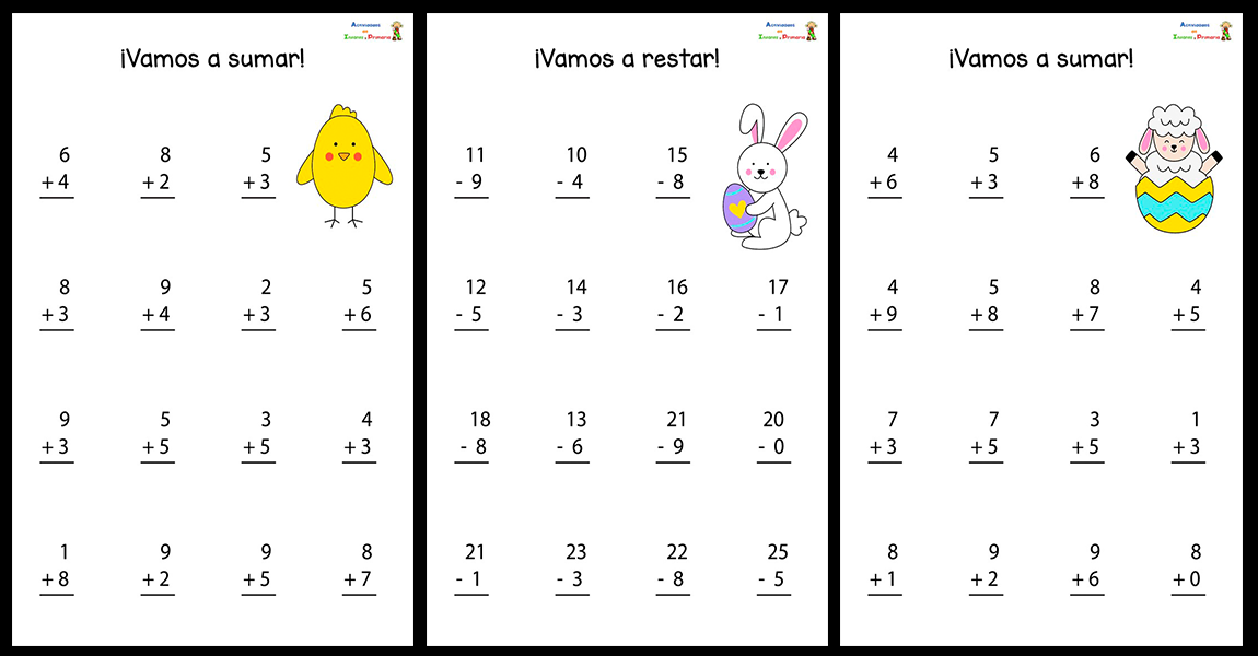 Fichas de sencillas sumas y restas para repasar - Actividades de ...