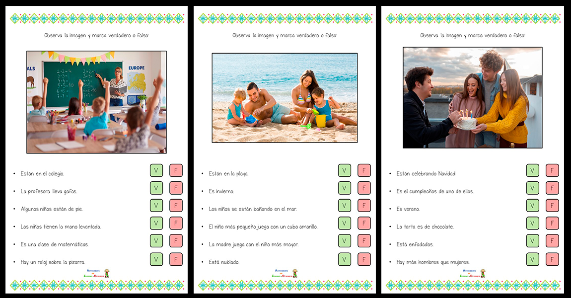 Comprensión lectora con fotografías reales: Verdadero o falso ...
