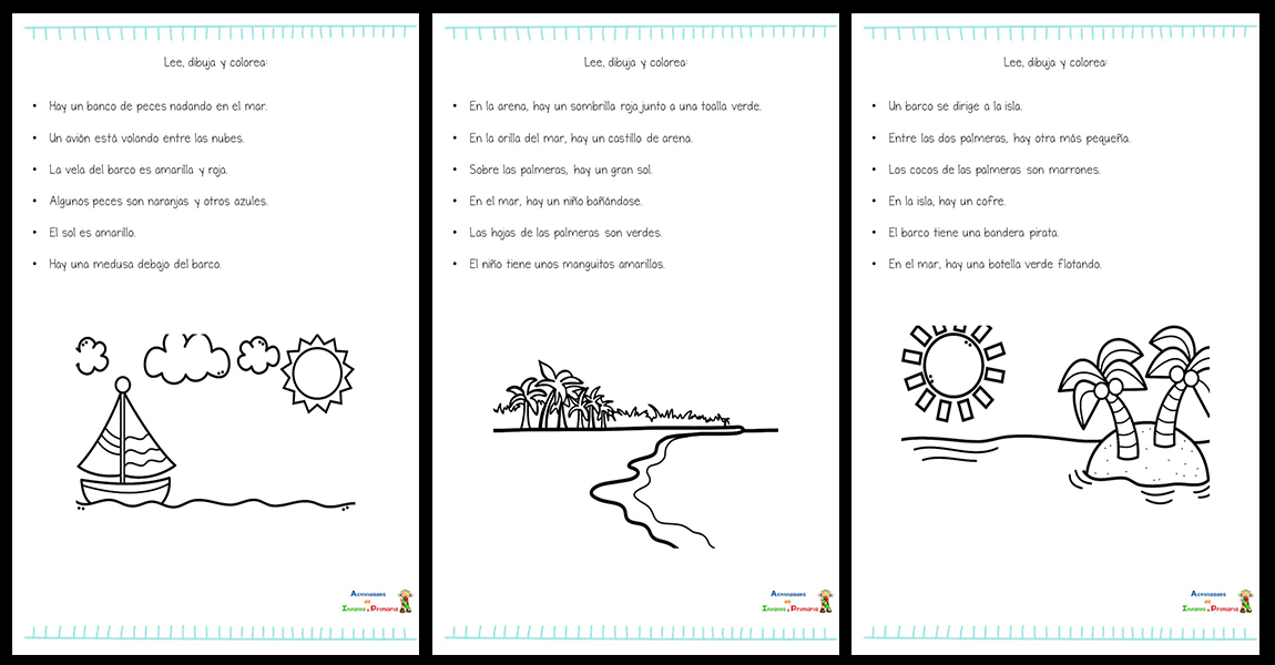 Dibujos de verano para colorear siguiendo instrucciones - Actividades ...