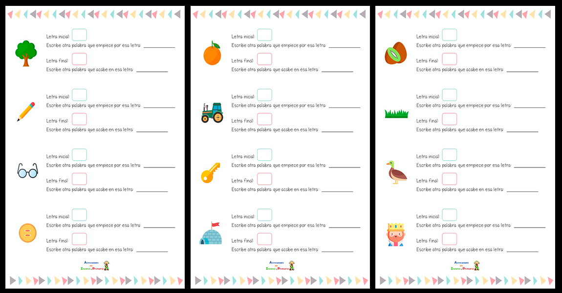 Letra inicial y final de una palabra - Actividades de infantil y primaria
