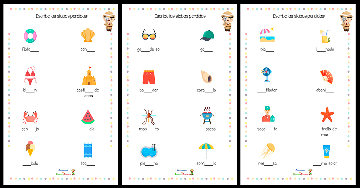 Lectoescritura: Sílaba perdida con vocabulario de verano - Actividades ...