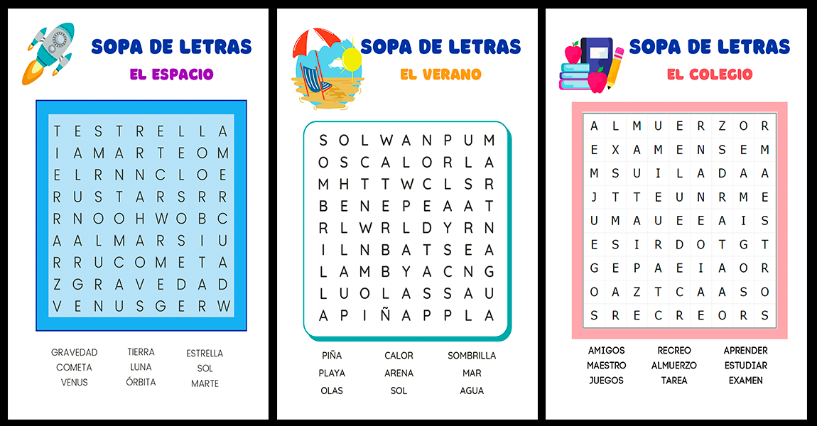 Sopas de letras temáticas para los últimos días de clase - Actividades ...