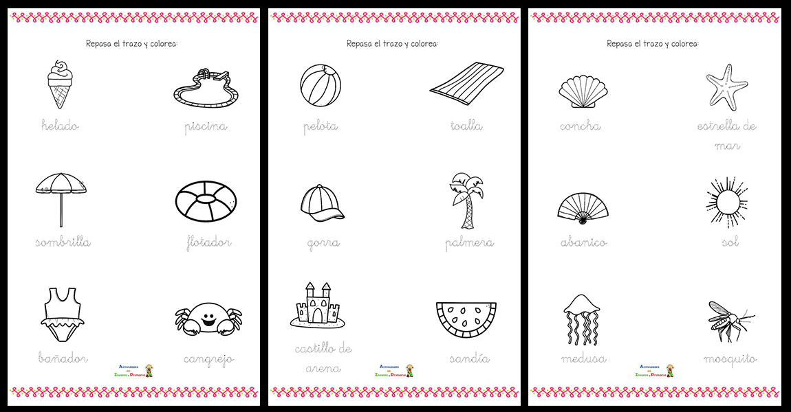 Vocabulario de verano: Repasa el trazo y colorea - Actividades de ...