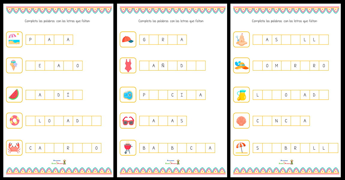 Fuga de letras con vocabulario de verano - Actividades de infantil y ...