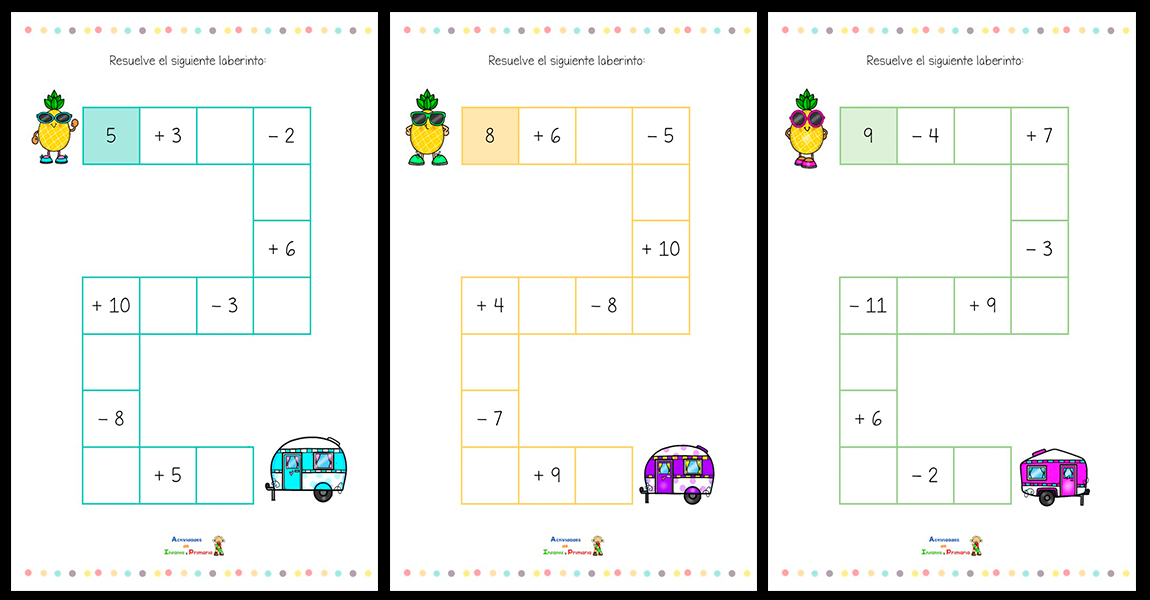 Divertidos laberintos de sumas y restas - Actividades de infantil y ...