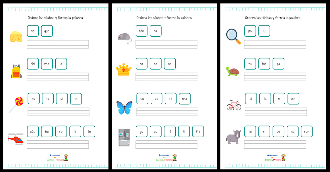 Ordena las sílabas y forma la palabra - Actividades de infantil y primaria