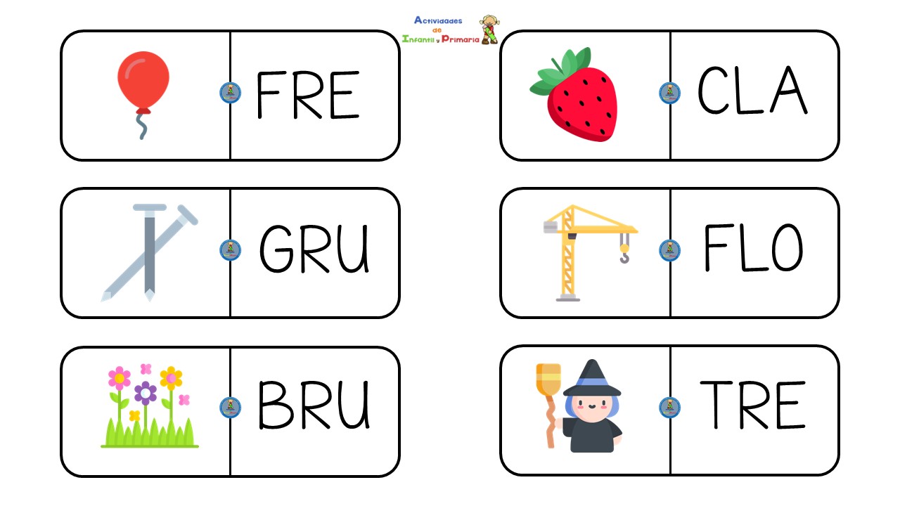 Dominó silábico con sílabas trabadas - Actividades de infantil y primaria