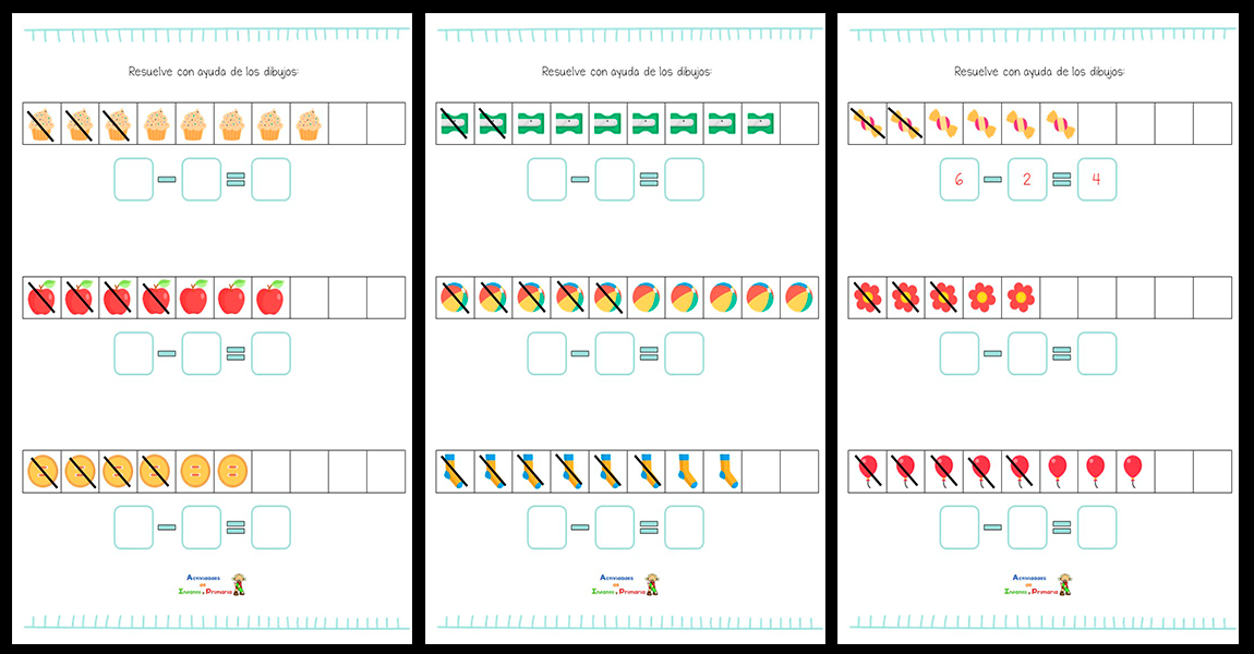 Fichas: Iniciación a la resta - Actividades de infantil y primaria