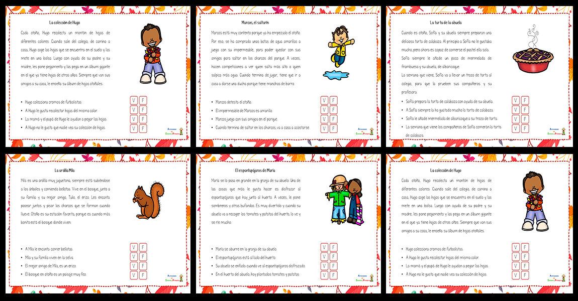 Lecturitas de otoño para trabajar la comprensión lectora: Verdadero o ...