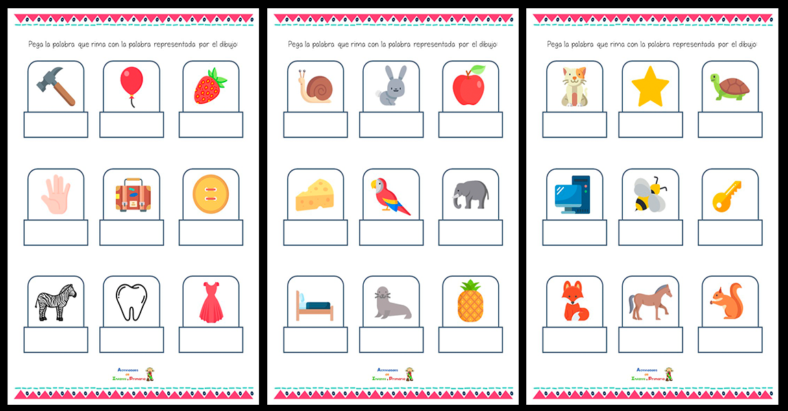 Actividad manipulativa: Palabras que riman con dibujos - Actividades de ...
