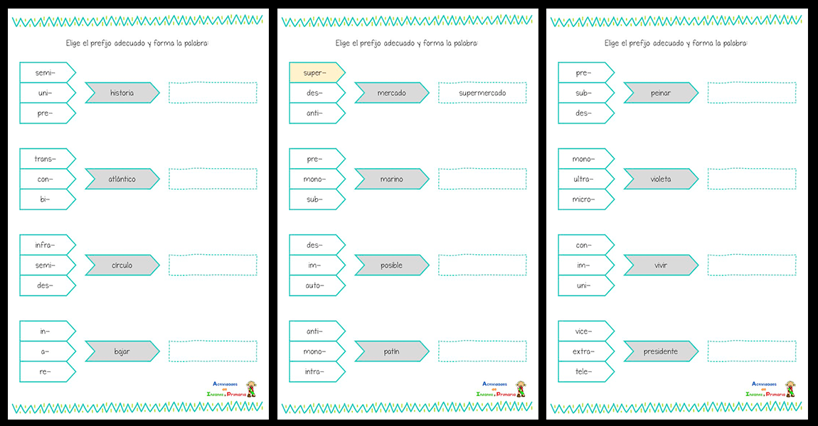 Formamos palabras con prefijos - Actividades de infantil y primaria