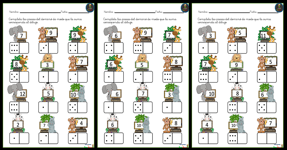 Cálculo mental con fichas de dominó - Actividades de infantil y primaria