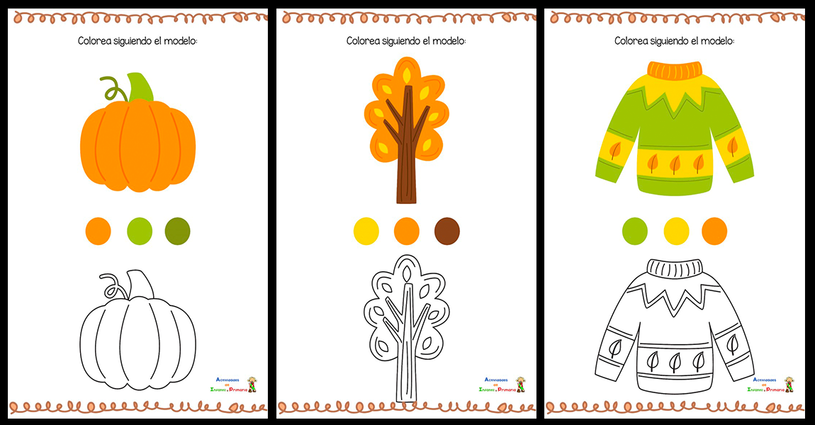 Dibujos de otoño: Colorea igual que el modelo - Actividades de infantil ...