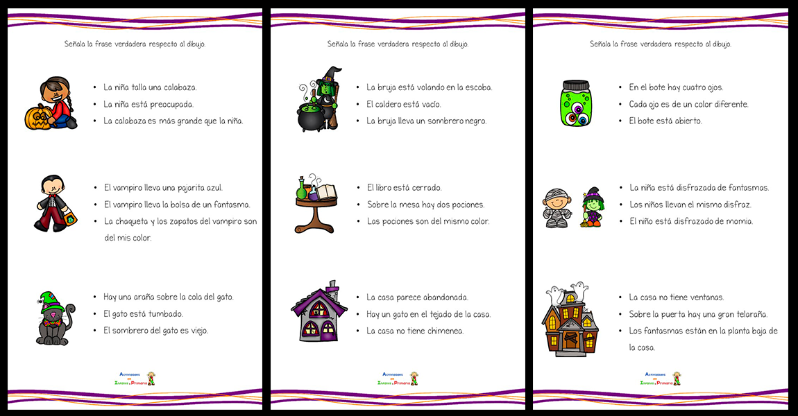 Comprensión de frases cortas a partir de un dibujo de Halloween ...