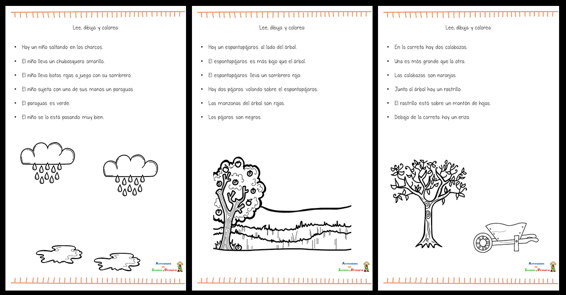 Comprensión lectora de instrucciones: Lee, dibuja y colorea dibujos de ...
