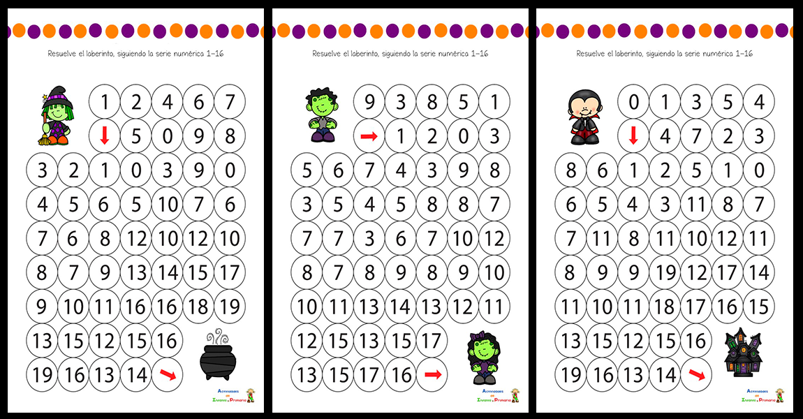 Divertidos laberintos numéricos de Halloween - Actividades de infantil ...