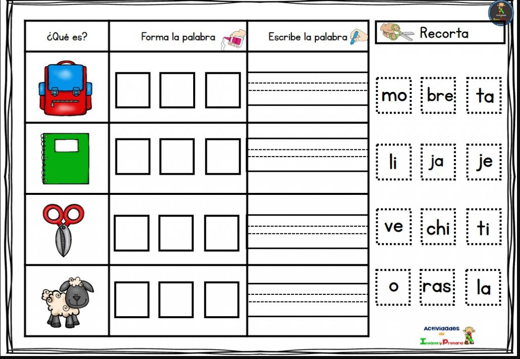 Fichas de lectoescritura: Palabras de 3 sílabas - Actividades de infantil y primaria