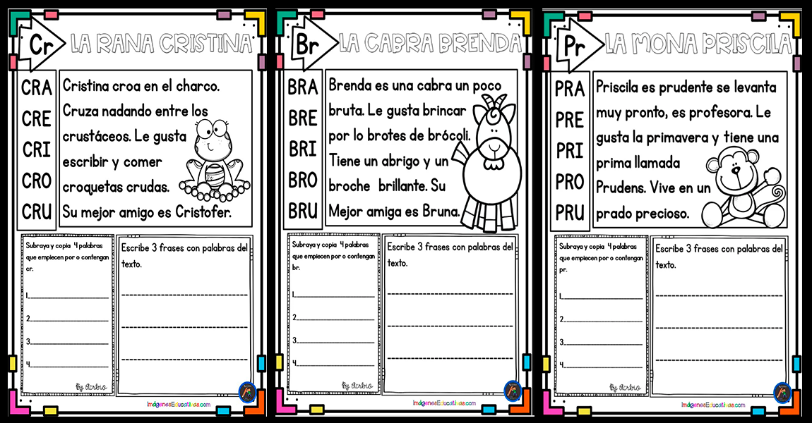 Lecturas cortas con palabras trabadas - Actividades de infantil y primaria