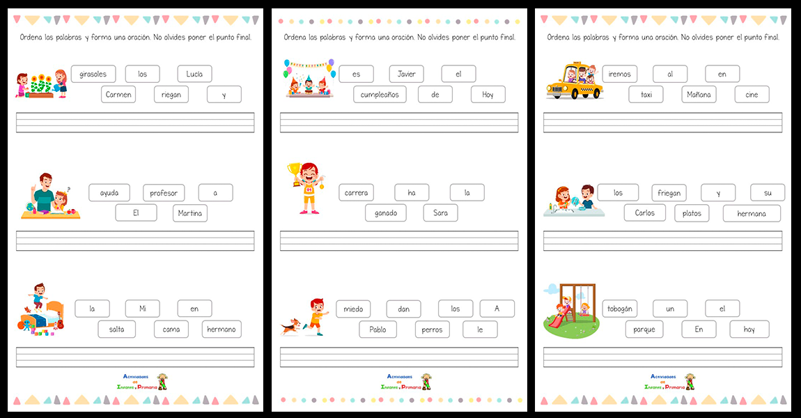 Lectoescritura: Ordenar palabras en frases - Actividades de infantil y ...