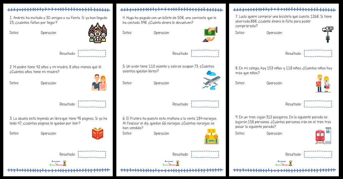 Hojas De Trabajo De Ejercicios De Resta Para Primer Grado
