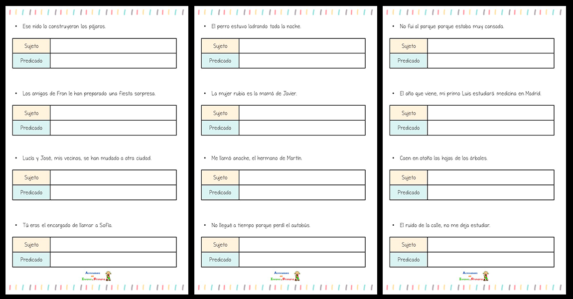 Frases para analizar el sujeto y predicado - Actividades de infantil y ...