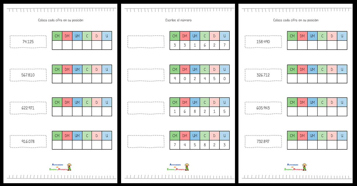 Valor posicional de un número de 6 cifras - Actividades de infantil y ...