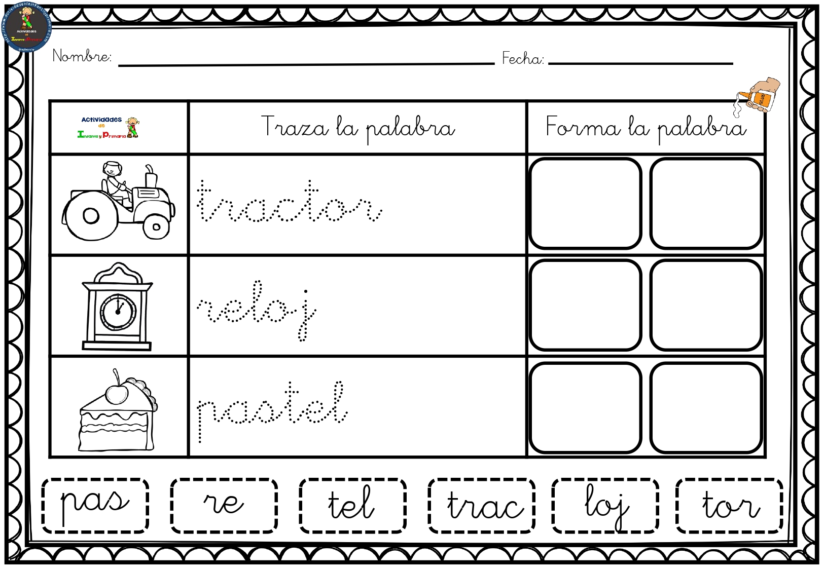 Lectoescritura de palabras bisílabas - Actividades de infantil y primaria