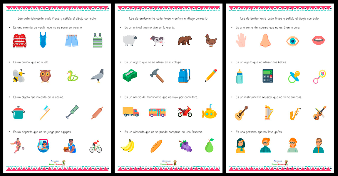 Comprensión de frases negativas con pistas visuales - Actividades de ...