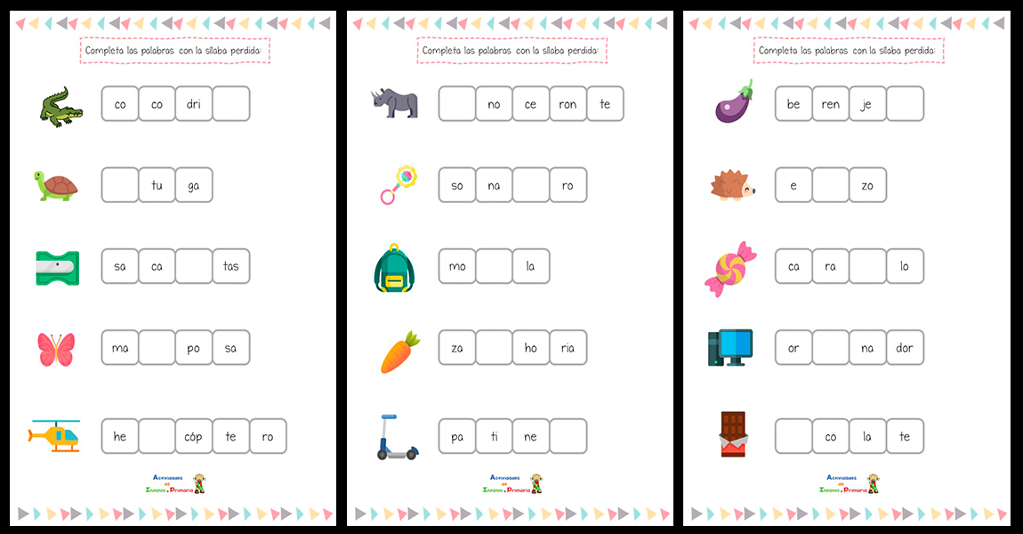 La sílaba perdida: Completa la palabra - Actividades de infantil y primaria