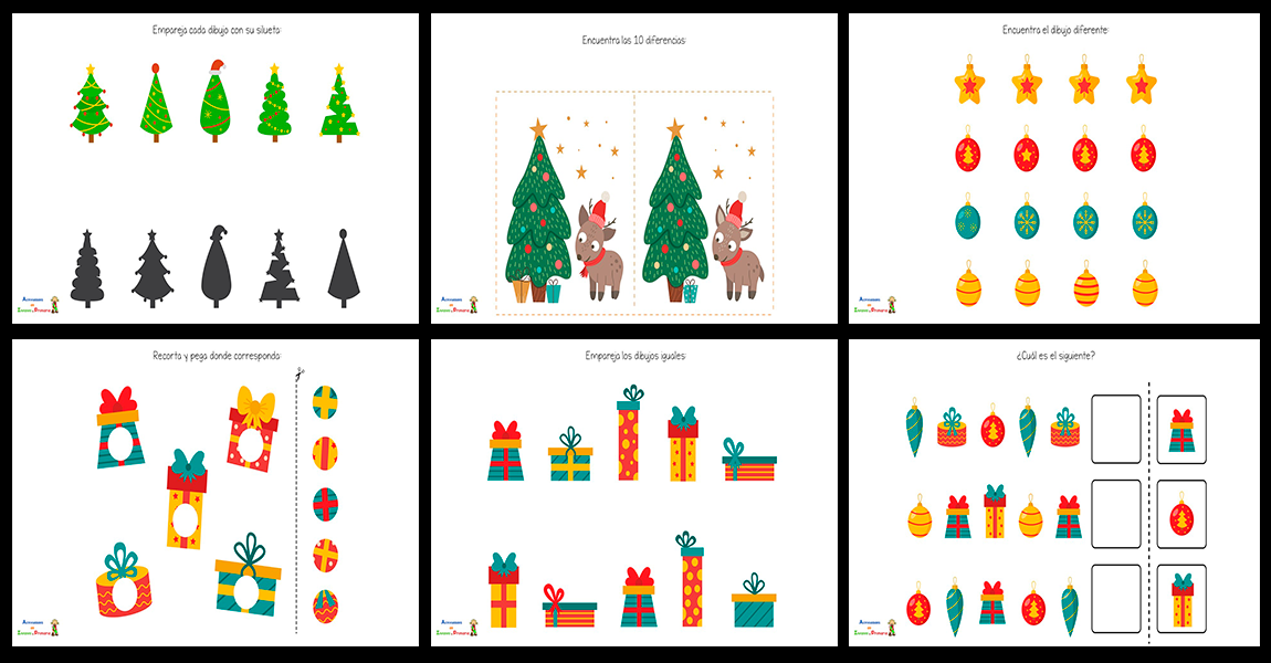 Divertidas fichas navideñas para ejercitar la atención en niños ...