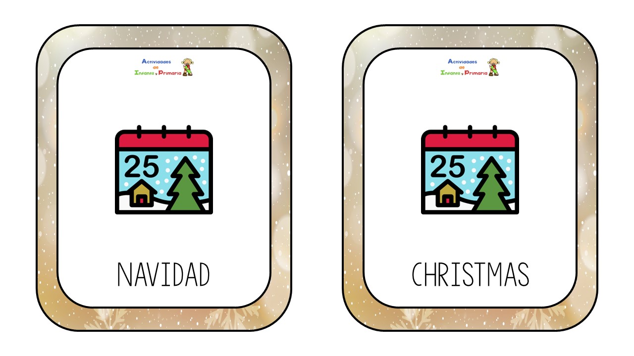 Flashcards con vocabulario de Navidad en inglés y castellano ...