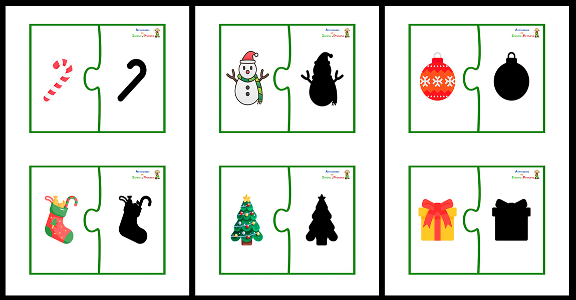 Puzle para trabajar la atención: Dibujos de Navidad y sus siluetas ...