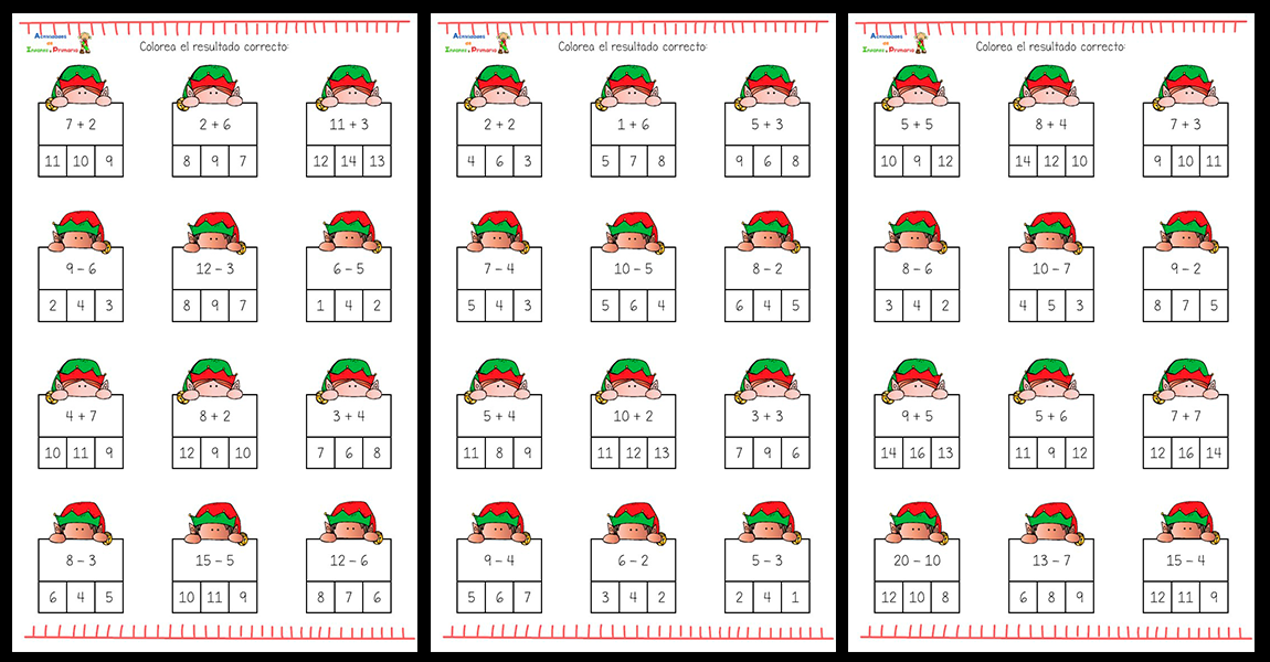 Fichas navideñas: Ejercitamos el cálculo mental de sumas y restas ...