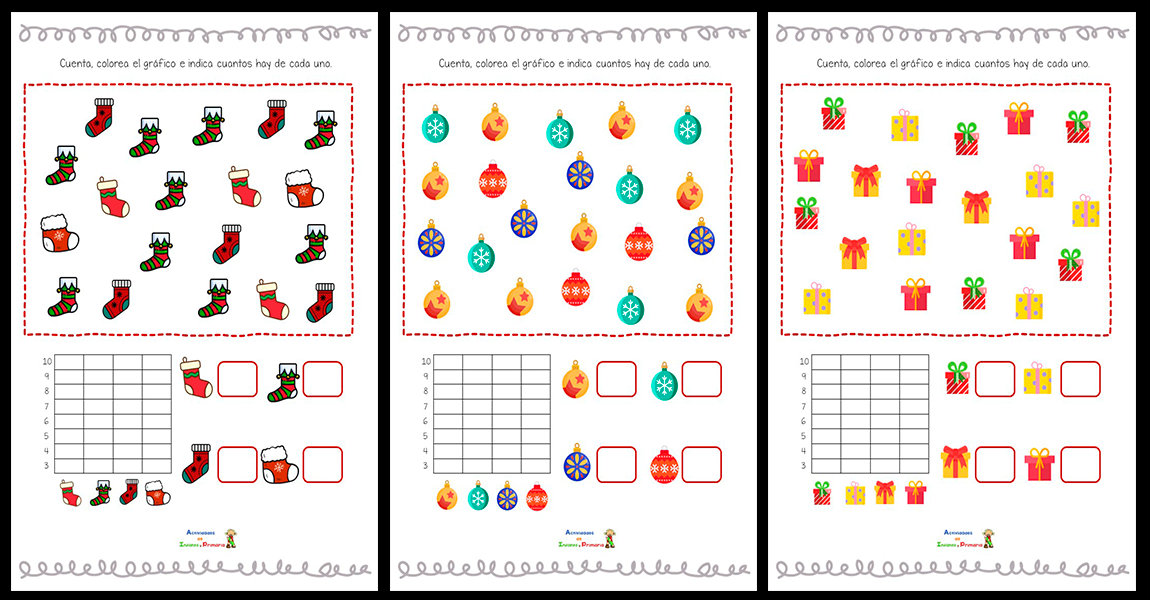 Fichas de conteo con dibujitos de Navidad - Actividades de infantil y ...