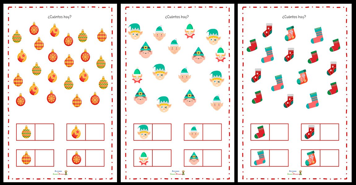 Fichas de atención y conteo con dibujos de Navidad - Actividades de ...