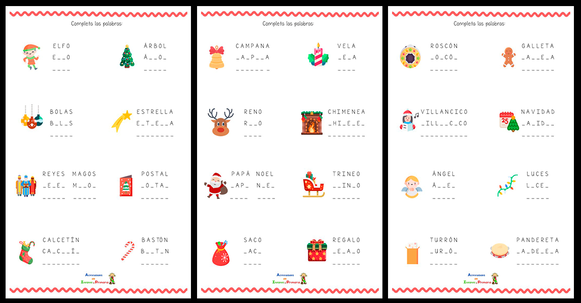Lectoescritura con vocabulario de Navidad: ¿Qué letras faltan ...