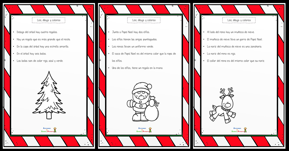 Comprensión de instrucciones: Lee, dibuja y colorea, especial Navidad ...