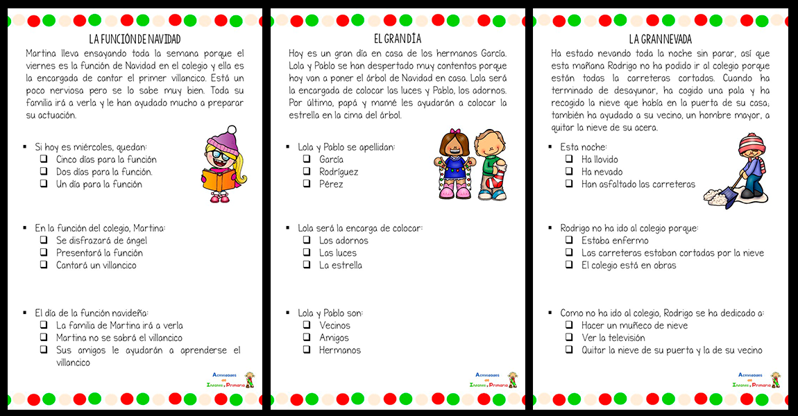 Lecturas cortas para trabajar la comprensión lectora, especial Navidad ...