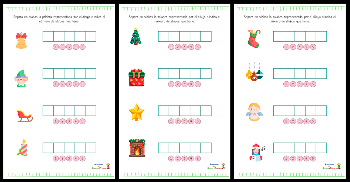 Ejercicio de segmentación silábica con vocabulario navideño ...
