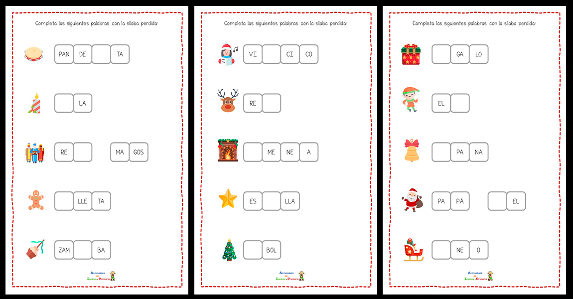 La sílaba perdida: Completa el vocabulario navideño - Actividades de ...