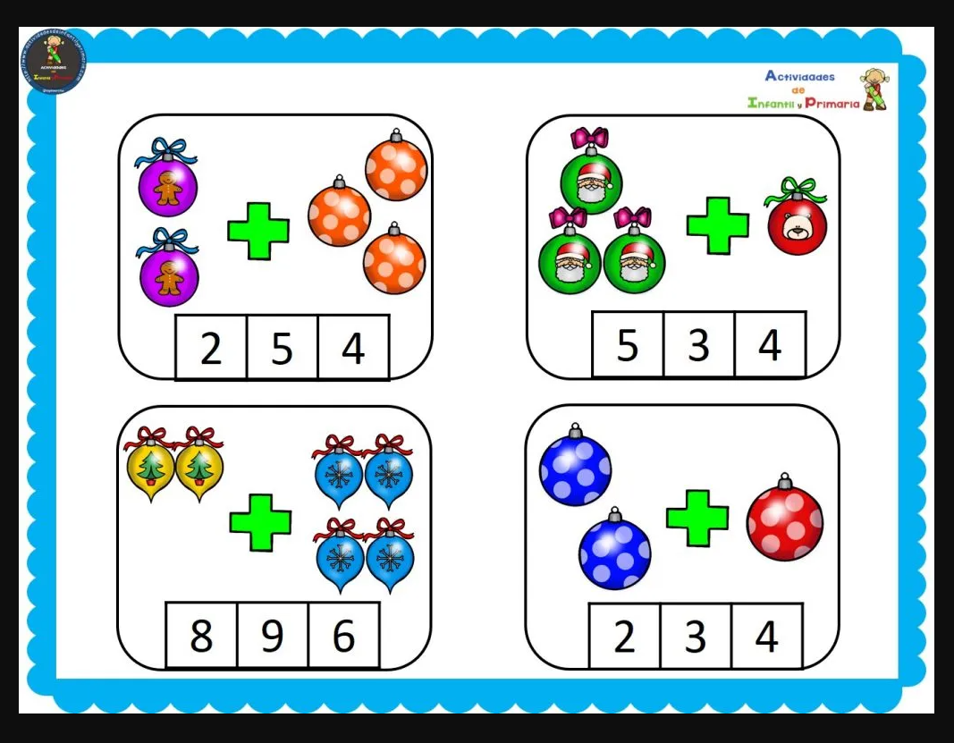 Cartas de sumas navideñas con pistas visuales - Actividades de infantil ...