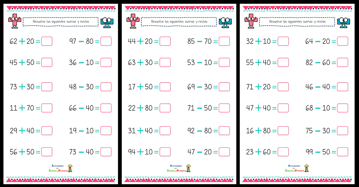Cálculo mental: Sumas y restas con números acabado en 0 - Actividades ...