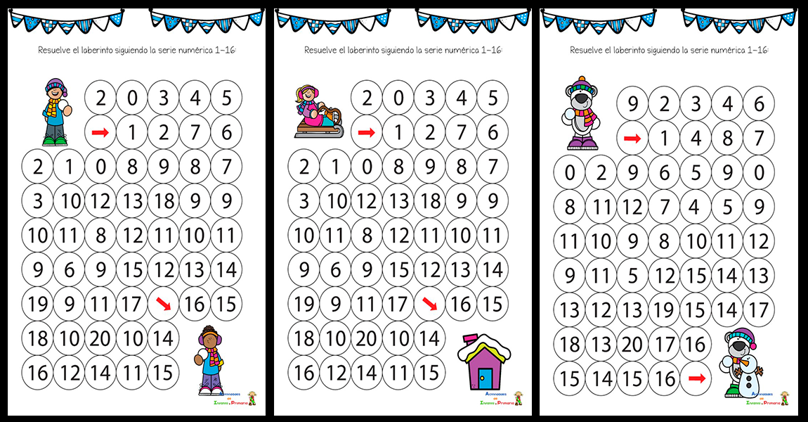 Divertidos laberintos numéricos de invierno - Actividades de infantil y ...