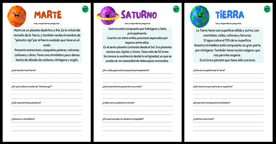 Hojas De Actividades De Comprensión Del Sistema Solar