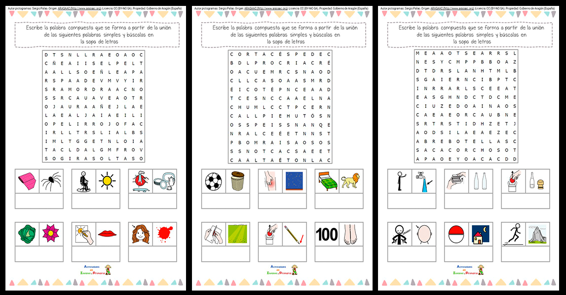 Sopa de letras: Palabras compuestas - Actividades de infantil y primaria