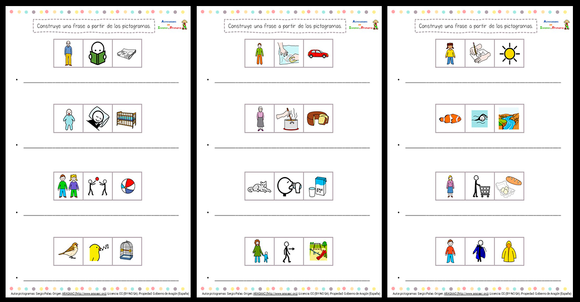 Construcción de frases a partir de pictogramas, especial #TEA lectura ...